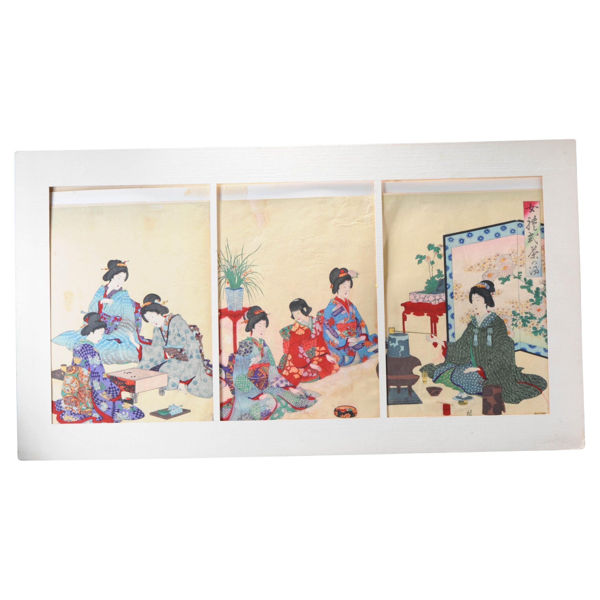Japanese Prunus Wood Block Print Artist Marked Ukiyo-E For Sale at 1stDibs