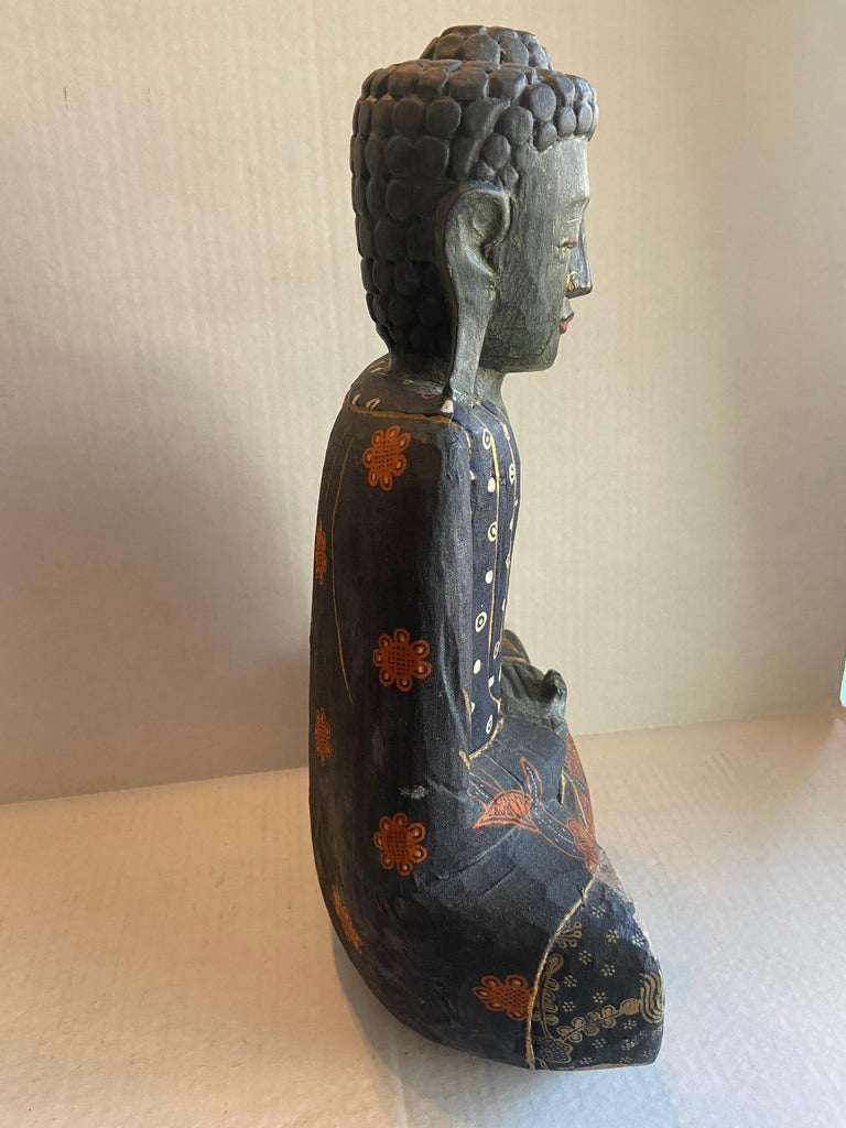 Japanese Unique Antique Black Buddha Decoupaged with Antique Japanese ...