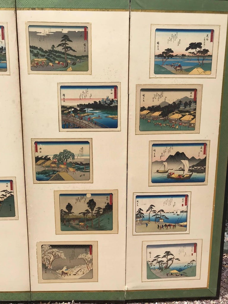 Japanese Vintage Hiroshige Woodblock Print Screen Byobu 28 Prints ...