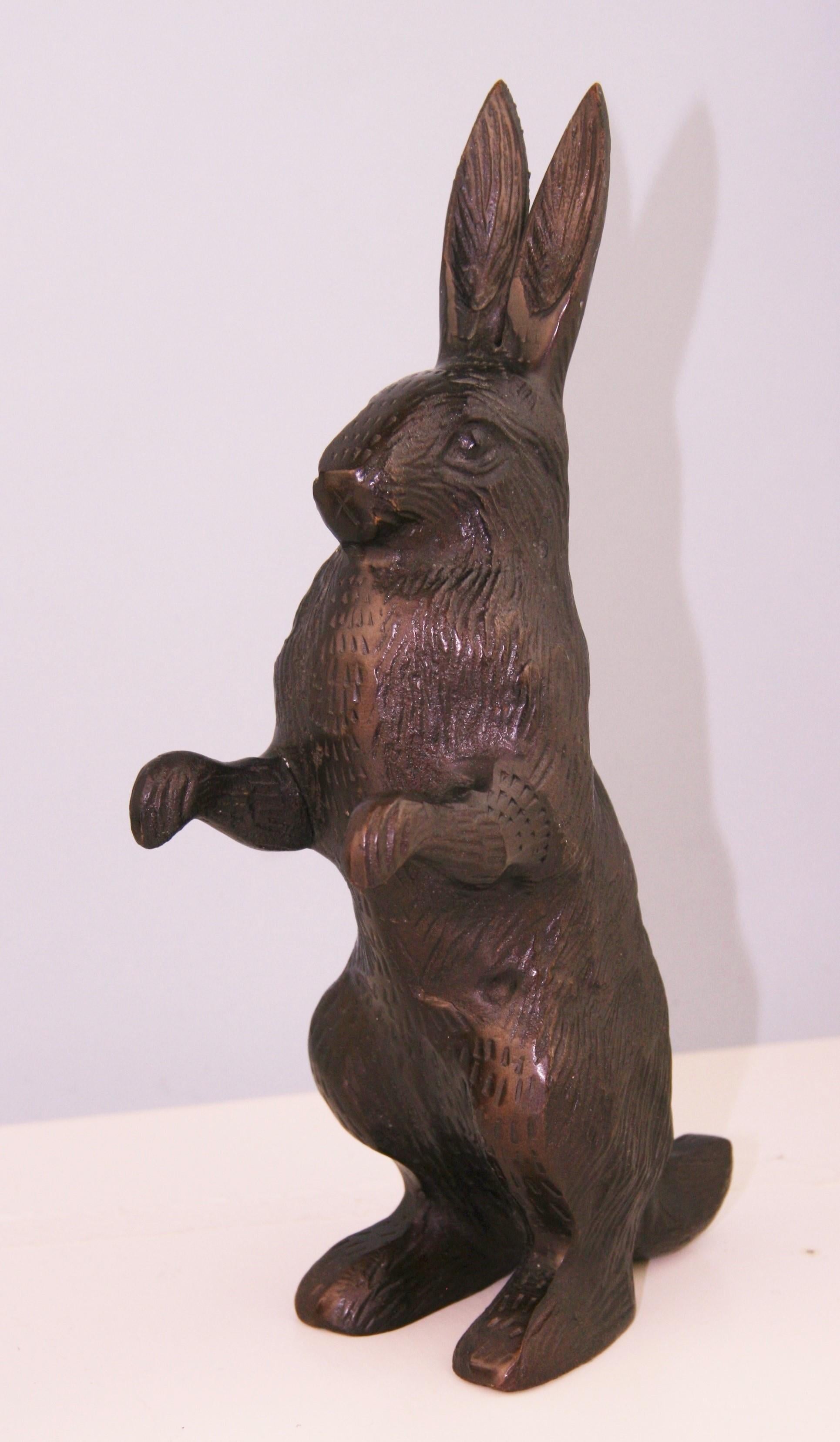 Japanese Vintage Old Pair Bronze Garden Rabbits at 1stDibs