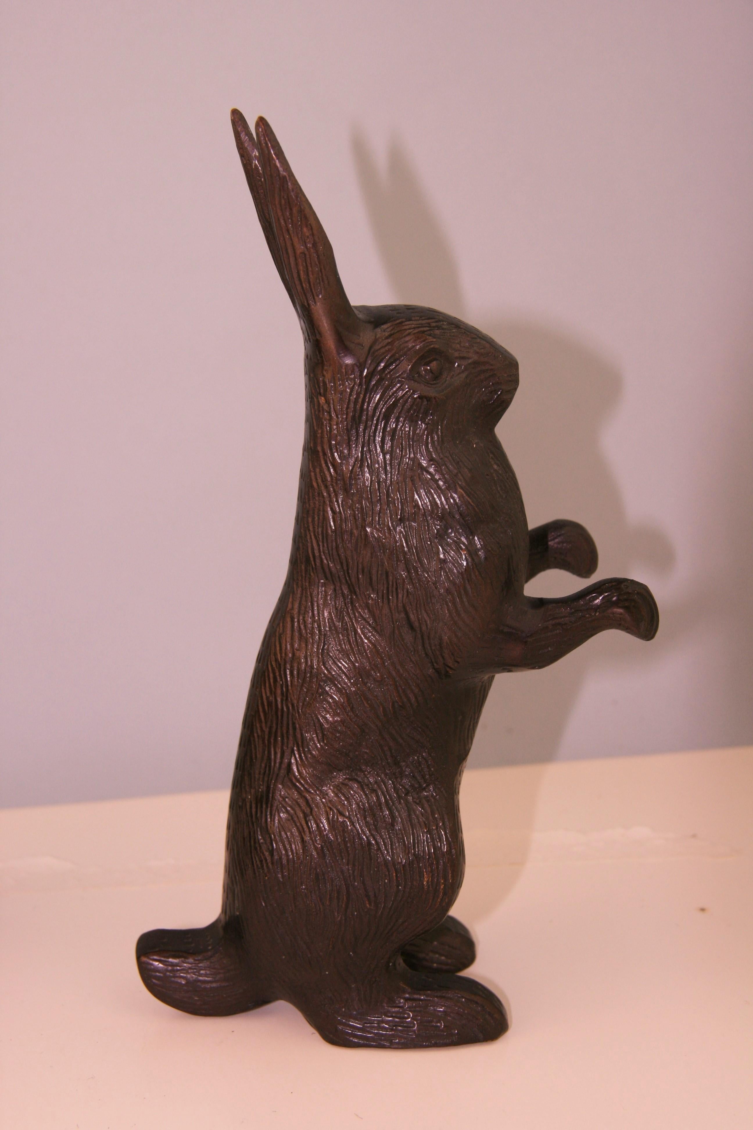 Japanese Vintage Old Pair Bronze Garden Rabbits at 1stDibs