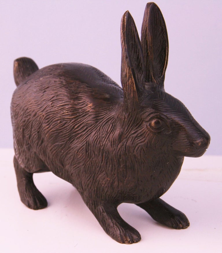 Japanese Vintage Old Pair Bronze Garden Rabbits at 1stDibs