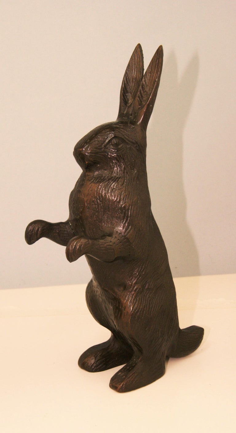Japanese Vintage Old Pair Bronze Garden Rabbits at 1stDibs