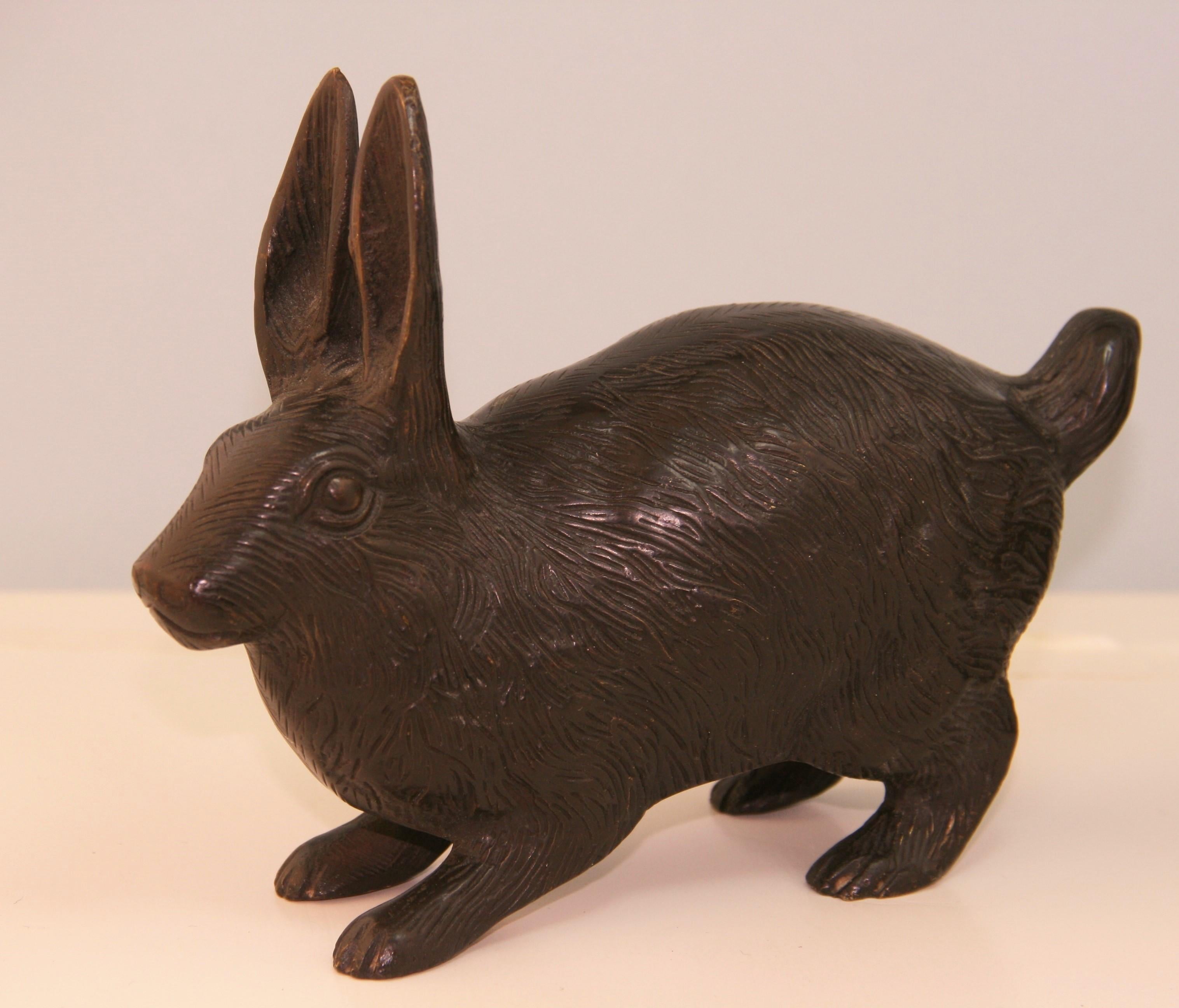 Japanese Vintage Old Pair Bronze Garden Rabbits at 1stDibs