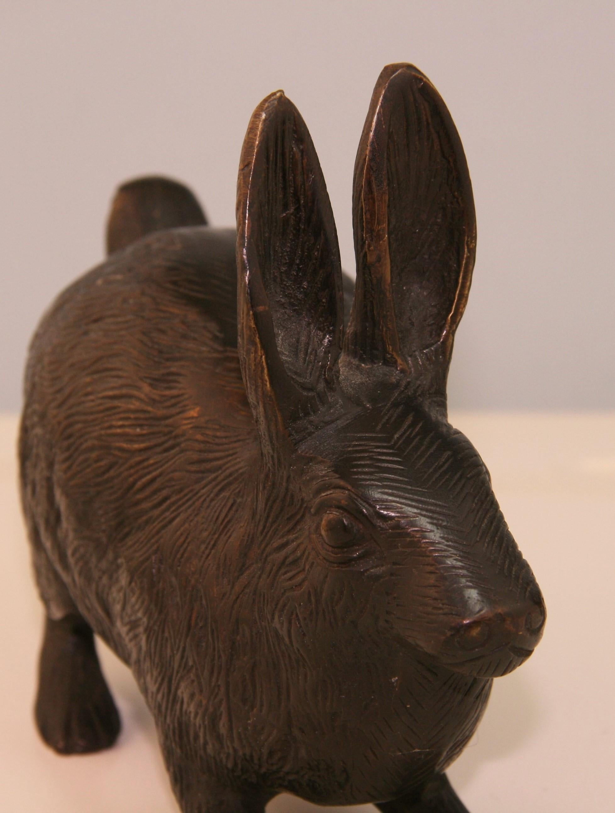 Japanese Vintage Old Pair Bronze Garden Rabbits at 1stDibs