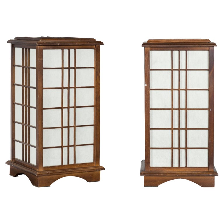 Japanese Vintage Square Two-Lights Lamps with Rice Paper Panels, Sold ...