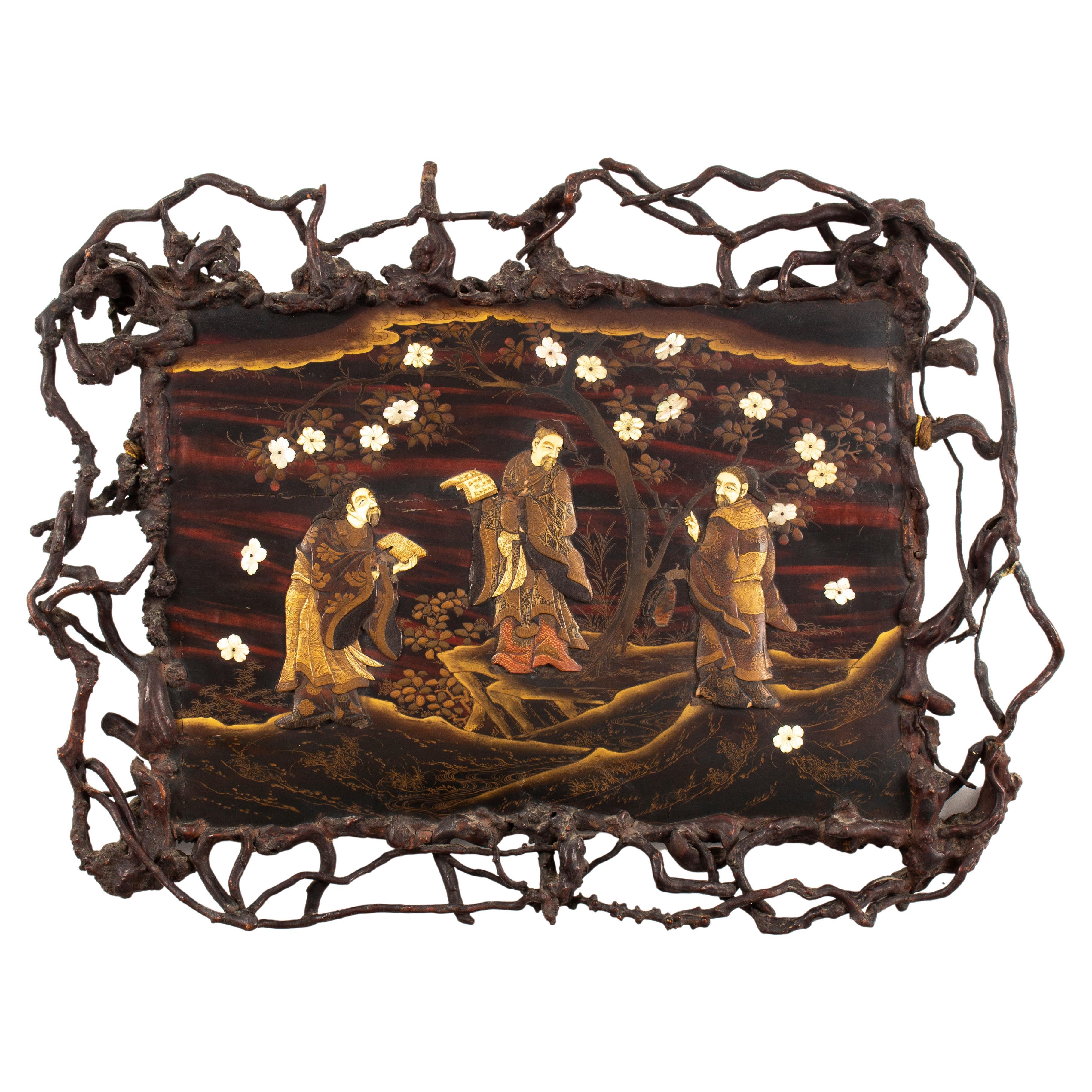 Japanese Walldecoration with Pearl Shell and Bone Inlay, 19th Century ...