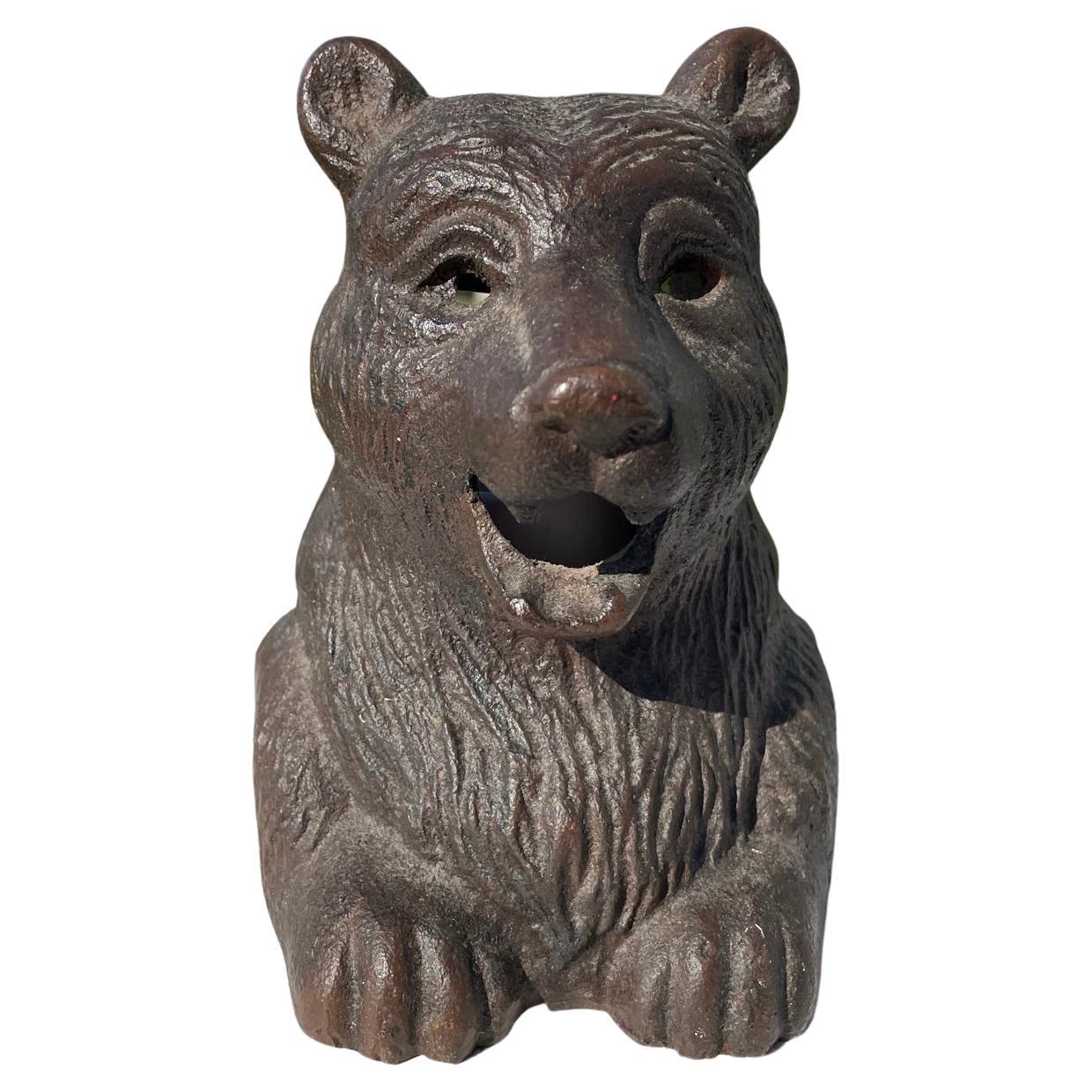 Japanese Huge Hand-Carved Wooden Bear with Salmon, Ainu People at 1stDibs