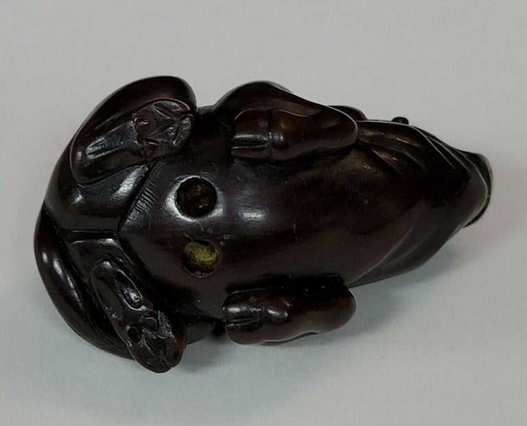 Japanese Wood Netsuke " The Pig "by Yoshitoshi Late Meiji Era For Sale ...