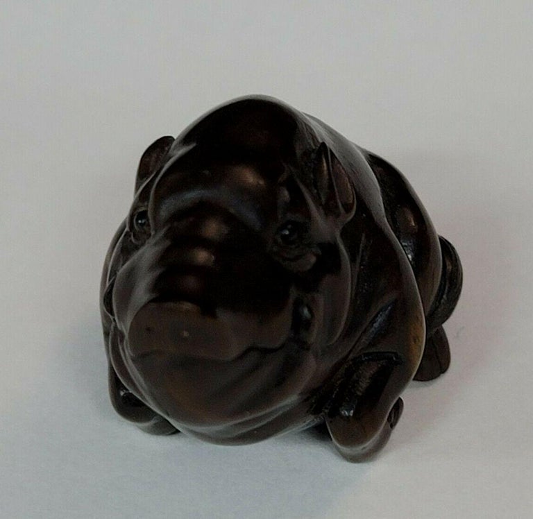 Japanese Wood Netsuke " The Pig "by Yoshitoshi Late Meiji Era For Sale ...