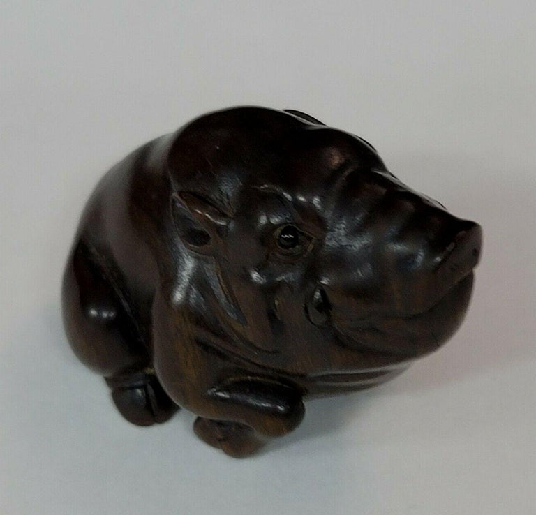 Japanese Wood Netsuke " The Pig "by Yoshitoshi Late Meiji Era For Sale ...