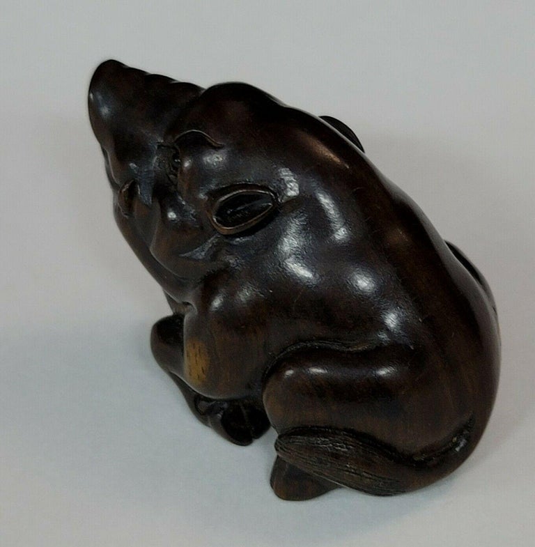 Japanese Wood Netsuke " The Pig "by Yoshitoshi Late Meiji Era For Sale ...