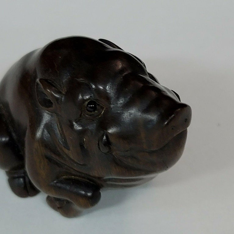 Japanese Wood Netsuke " The Pig "by Yoshitoshi Late Meiji Era For Sale ...