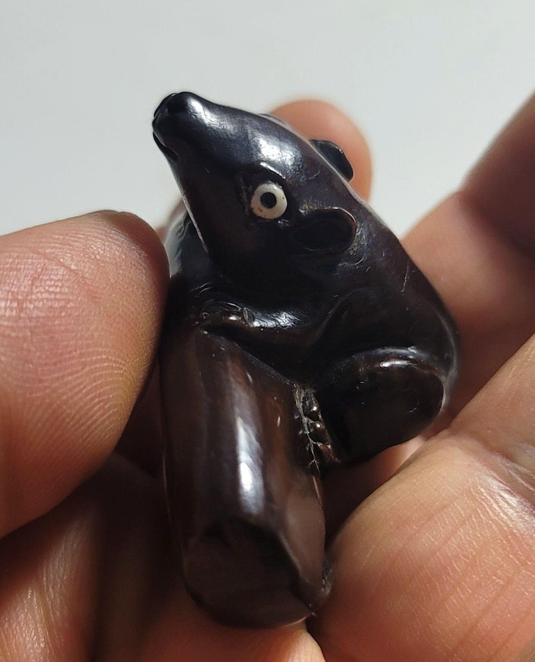 Japanese Wood Netsuke " The Rat on the Wood Board" Signed, Meiji Era ...