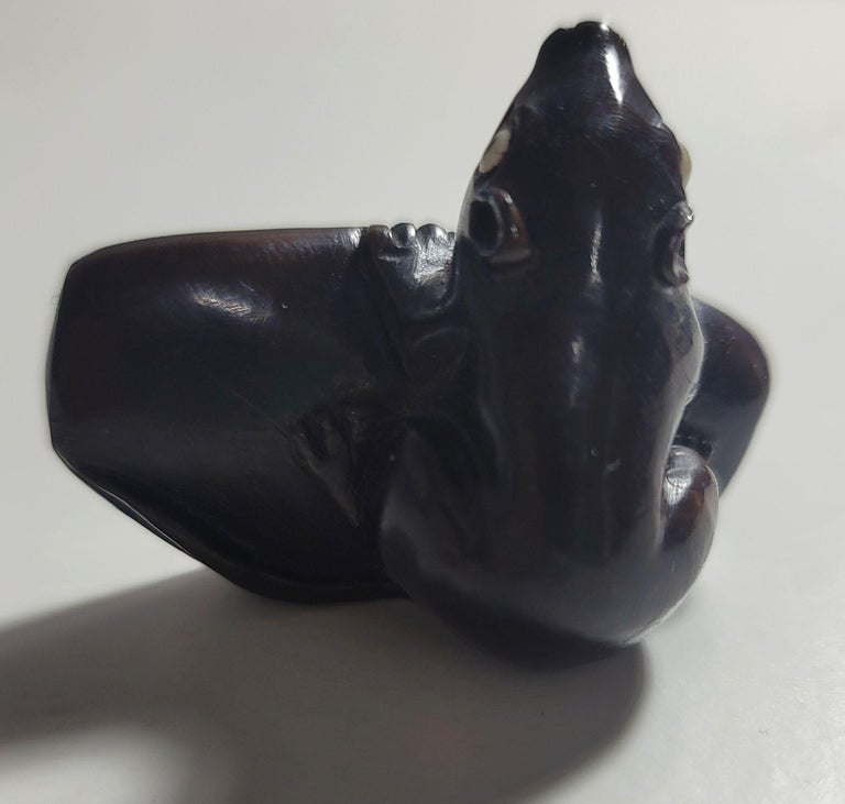 Japanese Wood Netsuke " The Rat on the Wood Board" Signed, Meiji Era ...