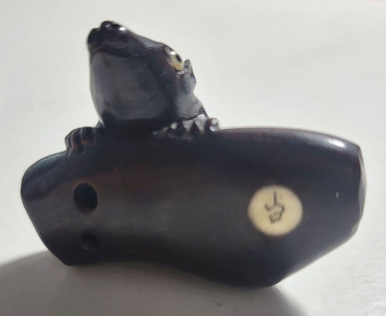 Japanese Wood Netsuke " The Rat on the Wood Board" Signed, Meiji Era ...