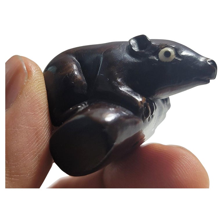 Japanese Wood Netsuke " The Rat on the Wood Board" Signed, Meiji Era ...