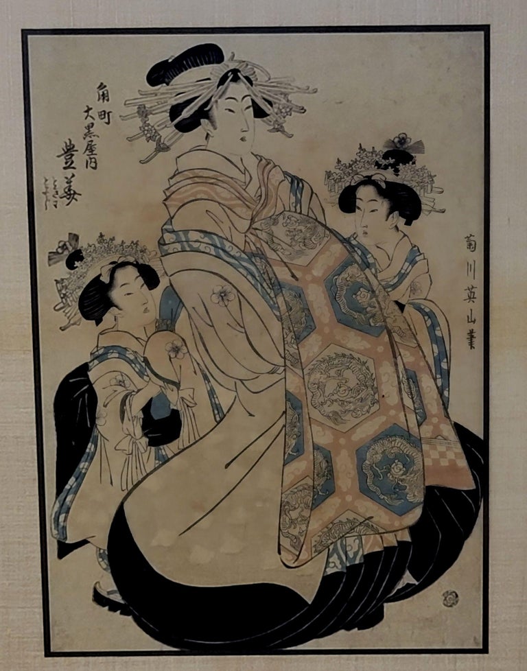 Japanese Woodblock Print " Three Geishas" Kikukawa Eizan (菊川英山) #2 For ...