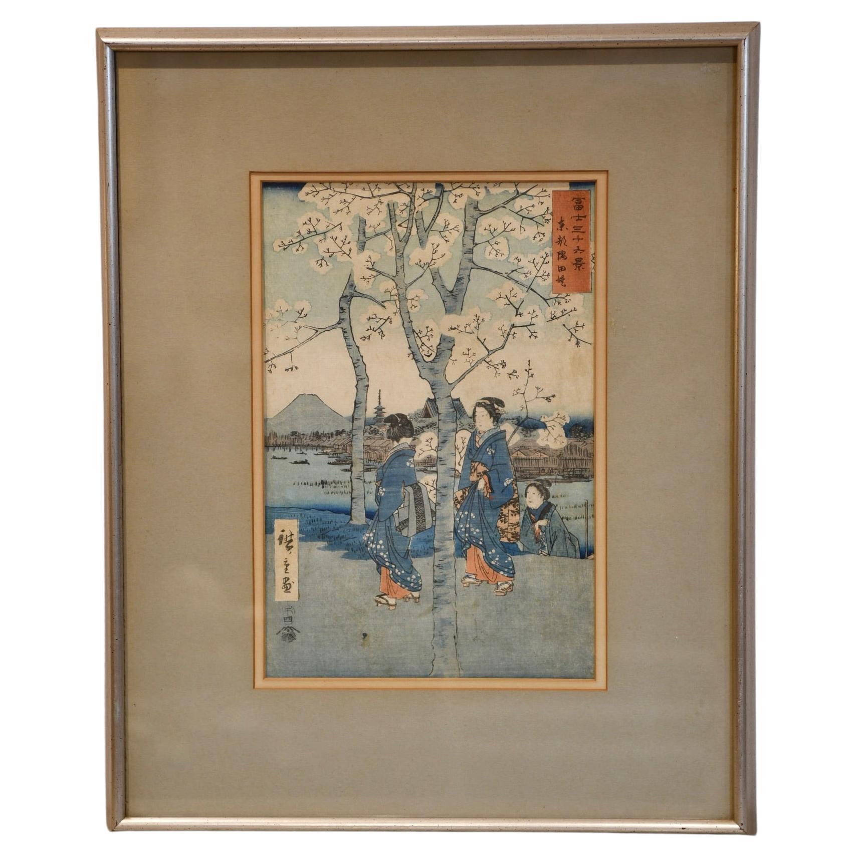 Japanese Woodblock "The Sumida River Embankment" by Utagawa Hiroshige ...