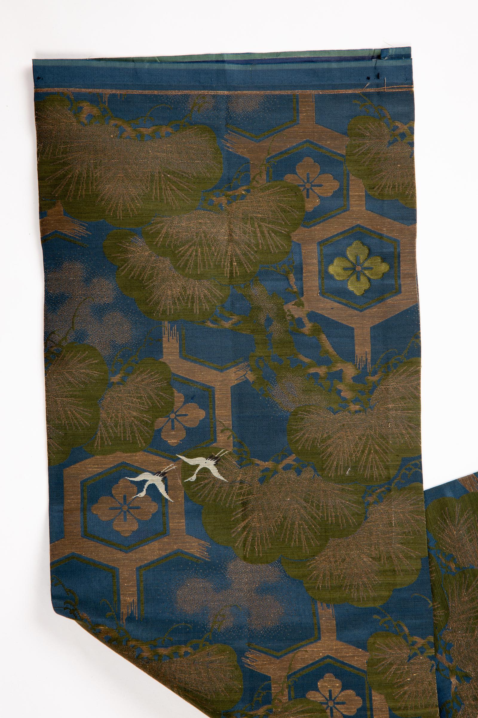 Japanese Long Woven Turquoise Silk and Metal Thread Obi at 1stDibs ...