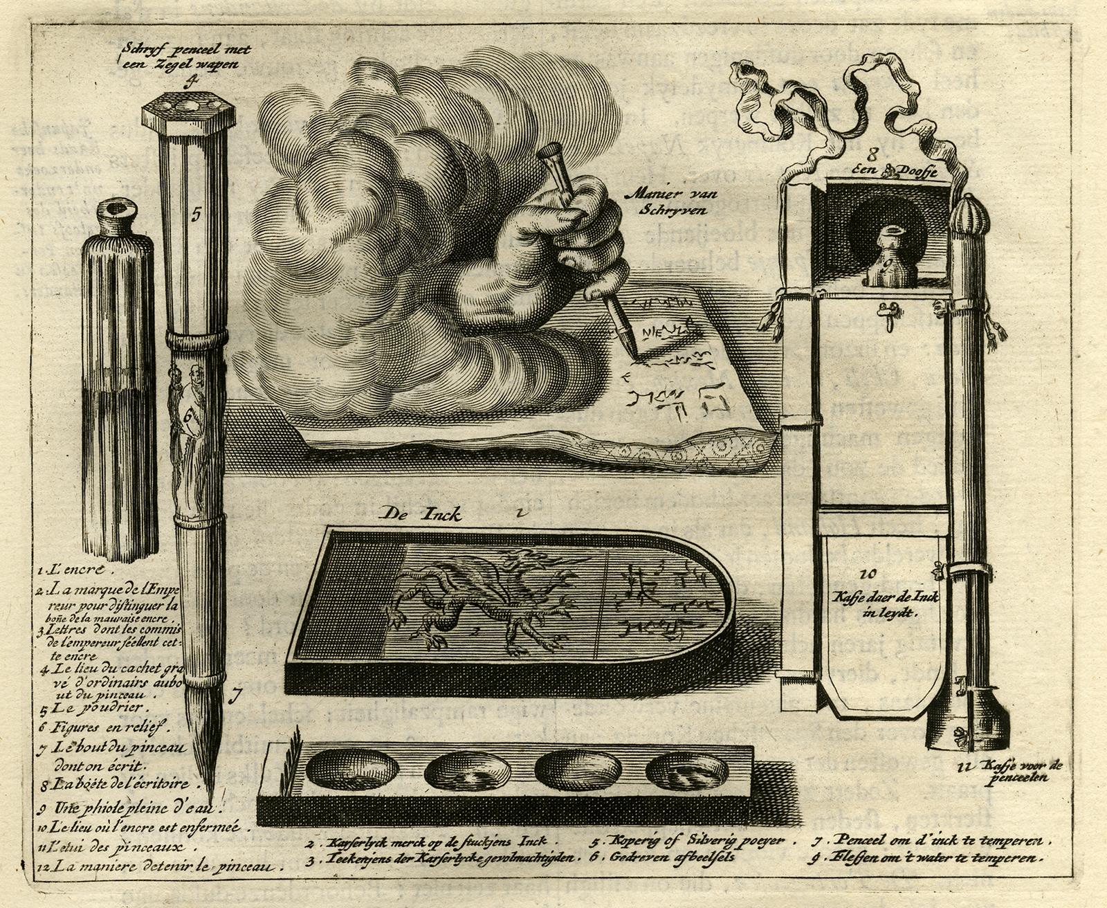 Japanese Writing Implements, Ink and a Small Container for the Ink ...