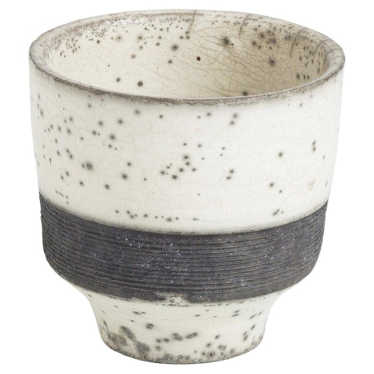 Japanese Yunomi Tea Cup Raku Ceramic Black Band For Sale at 1stDibs