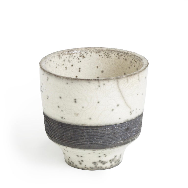 Japanese Yunomi Tea Cup Raku Ceramic Black Band For Sale at 1stDibs