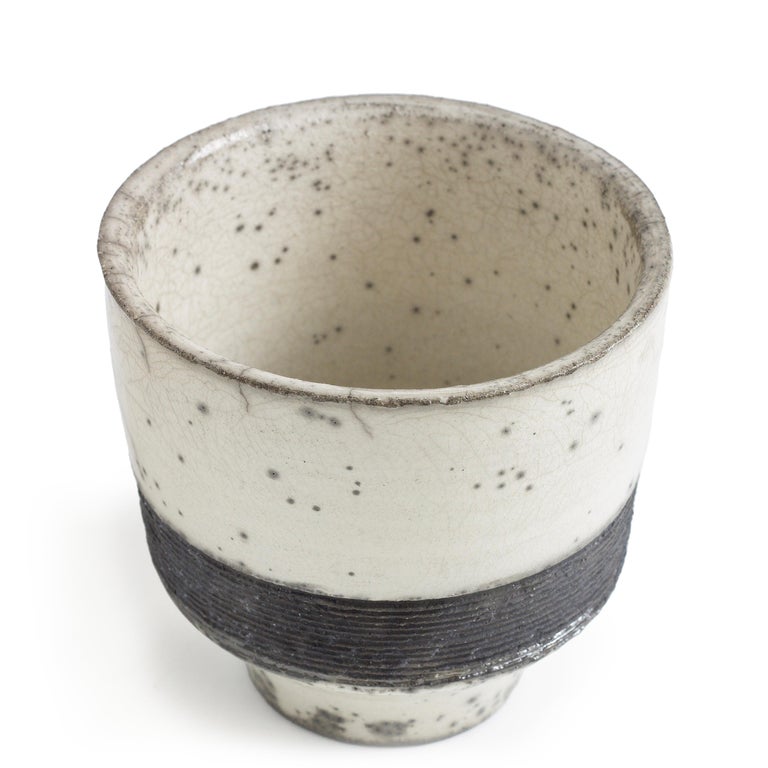 Japanese Yunomi Tea Cup Raku Ceramic Black Band For Sale at 1stDibs