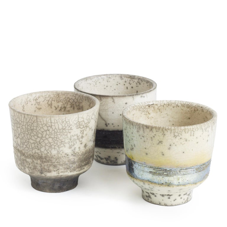 Japanese Yunomi Tea Cup Raku Ceramic Black Band For Sale at 1stDibs