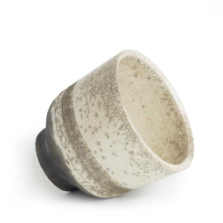 Japanese Yunomi Tea Cup Raku Ceramic Black Base For Sale at 1stDibs