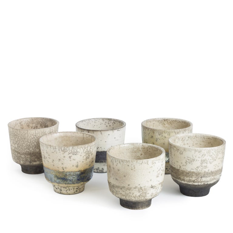 Japanese Yunomi Tea Cup Raku Ceramic Black Base For Sale at 1stDibs