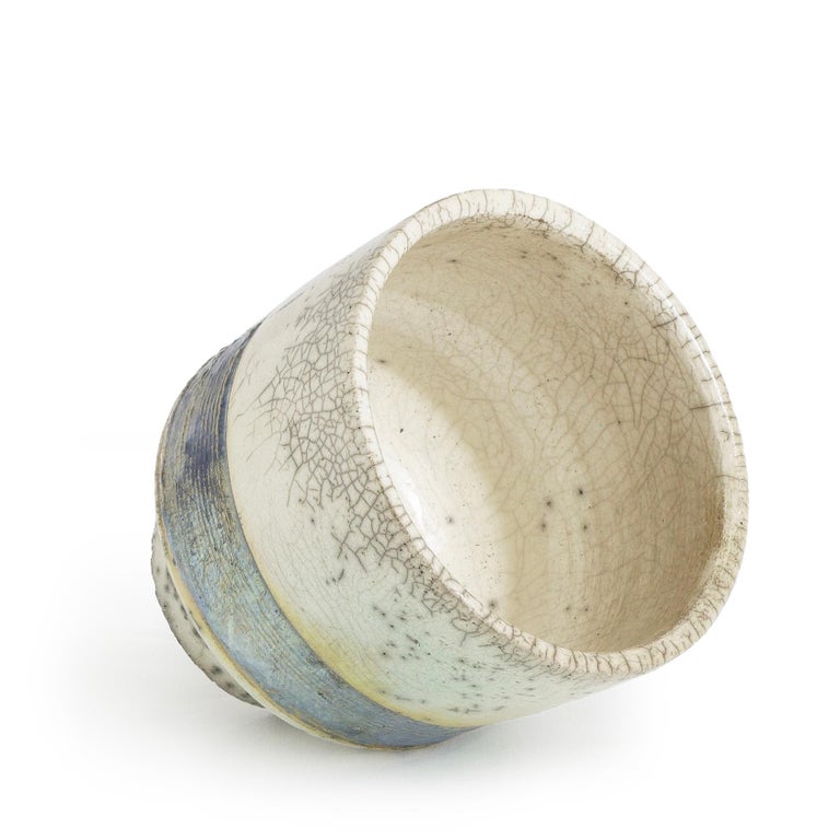 Japanese Yunomi Tea Cup Raku Ceramic Silver Band For Sale at 1stDibs