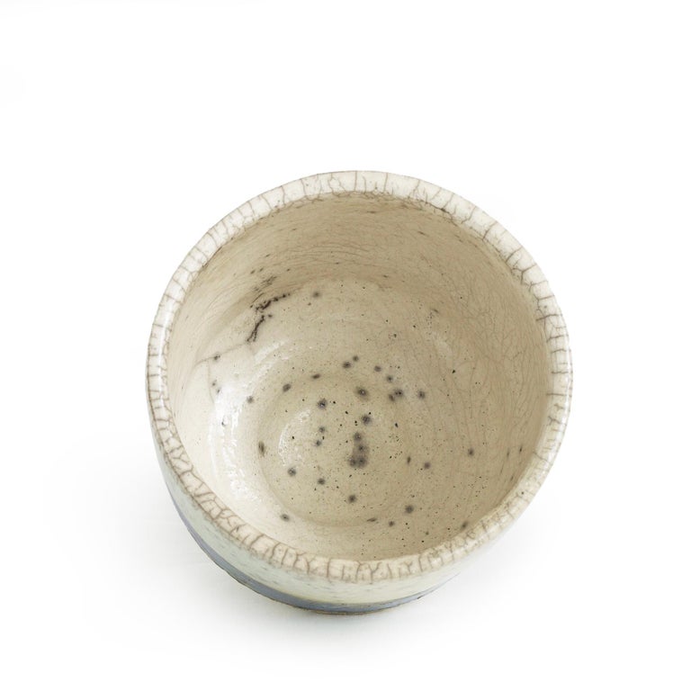 Japanese Yunomi Tea Cup Raku Ceramic Silver Band For Sale at 1stDibs