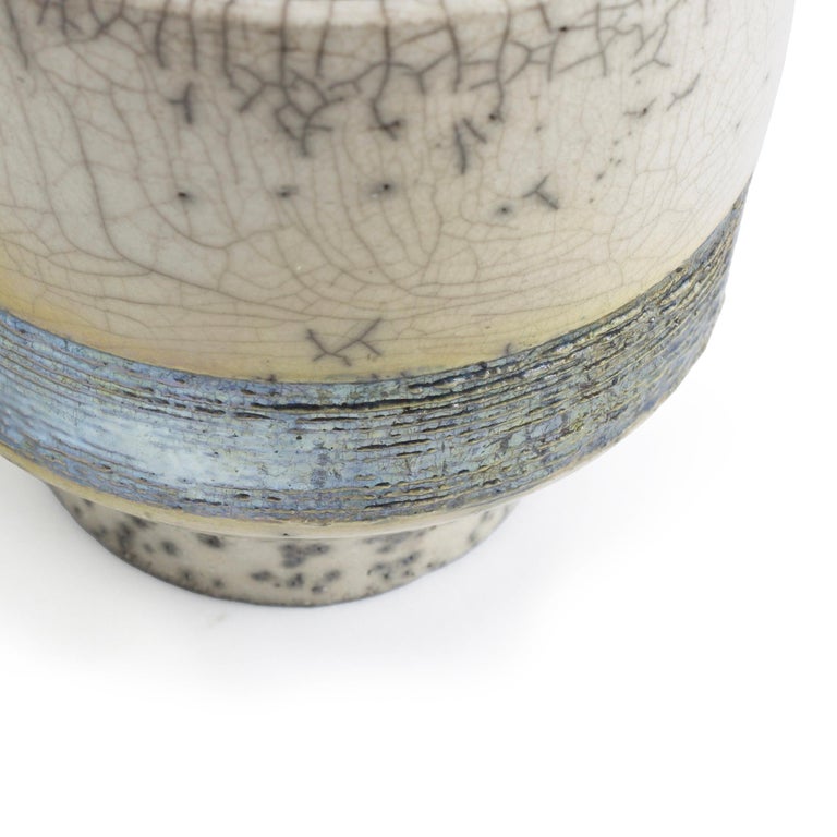 Japanese Yunomi Tea Cup Raku Ceramic Silver Band For Sale at 1stDibs