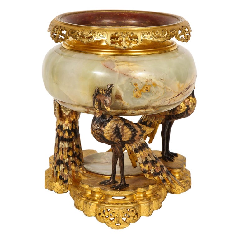 Japonism Bronze and Onyx Figural Phoenix Centerpiece/Jardinièr ...
