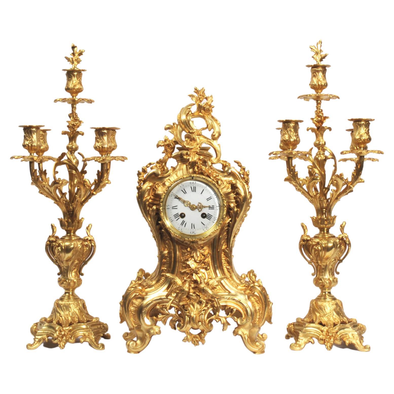Antique French Gilt Bronze Rococo Clock by Samuel Marti For Sale at 1stDibs