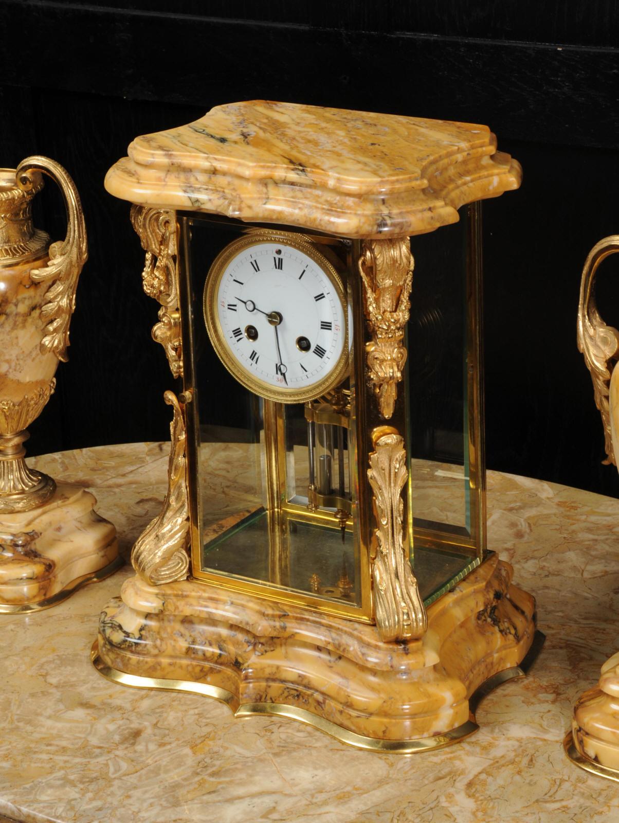 Japy Freres Sienna Marble and Ormolu Crystal Four Glass Antique French ...