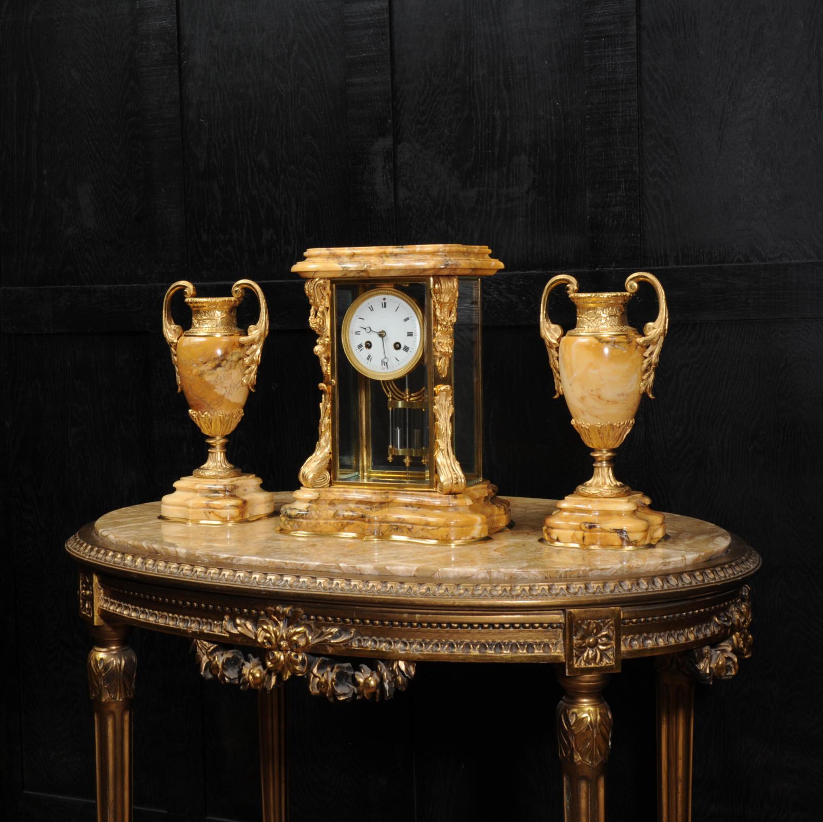 Japy Freres Sienna Marble and Ormolu Crystal Four Glass Antique French ...