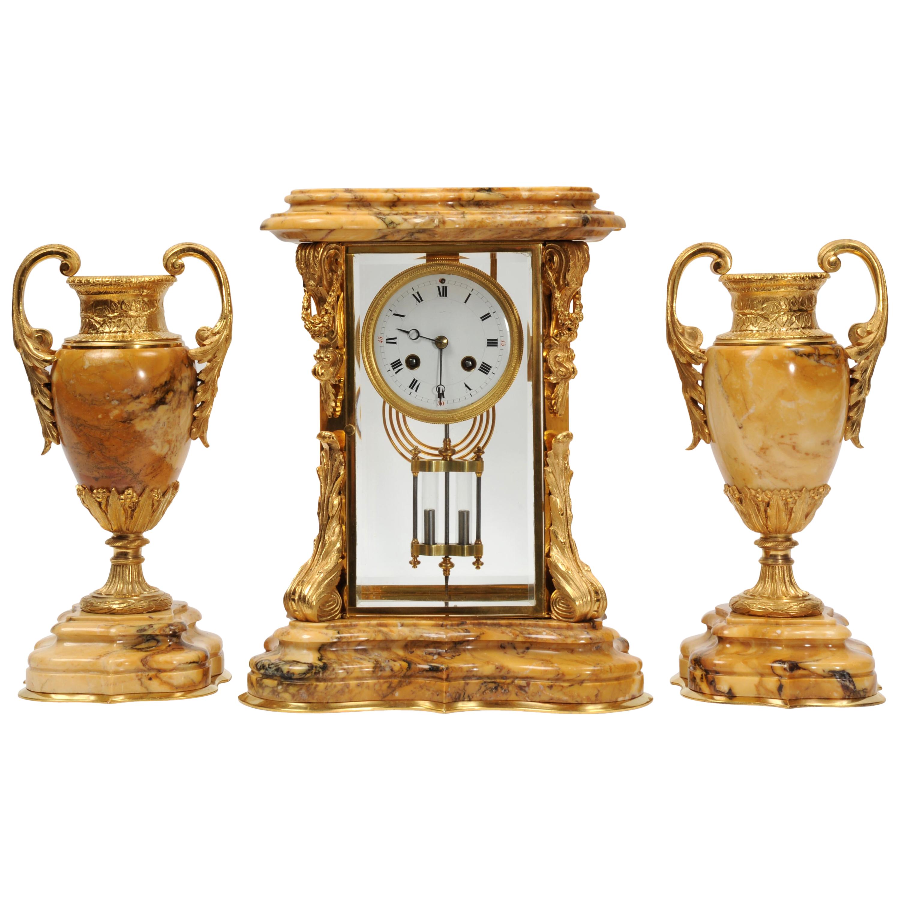 Japy Freres Sienna Marble and Ormolu Crystal Four Glass Antique French ...