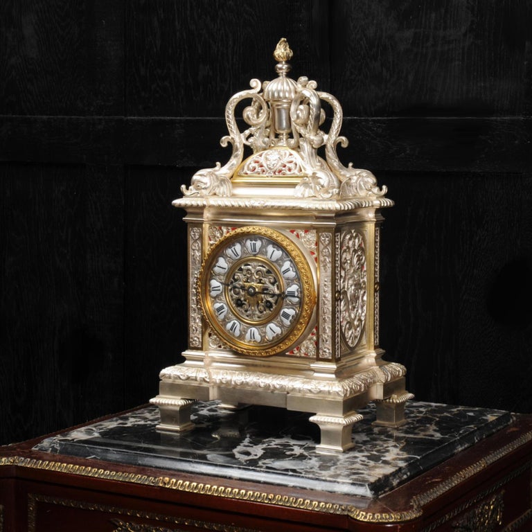 Japy Freres Silver Plated Bronze Antique French Bracket Clock at 1stDibs