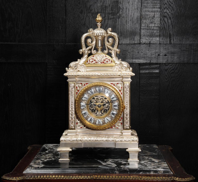 Japy Freres Silver Plated Bronze Antique French Bracket Clock at 1stDibs