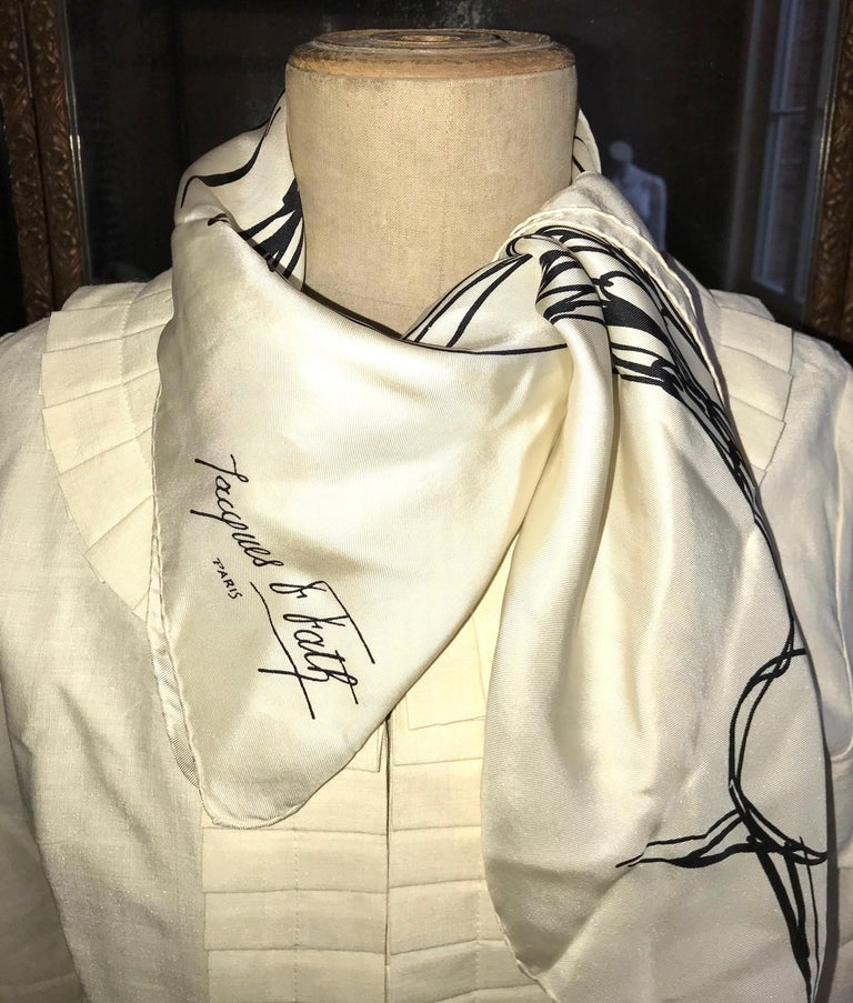 Jaques Fath Black and White Silk Scarf Circa 1930 For Sale at 1stDibs