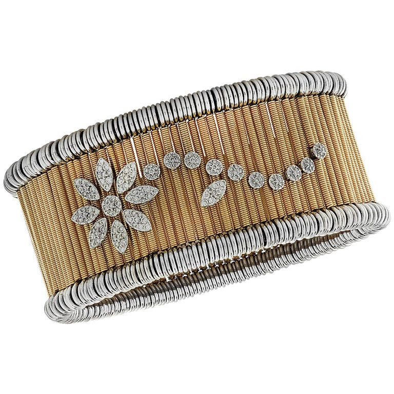 Jaretierre Italy Diamond, Yellow and White Gold Expandable Bangle ...
