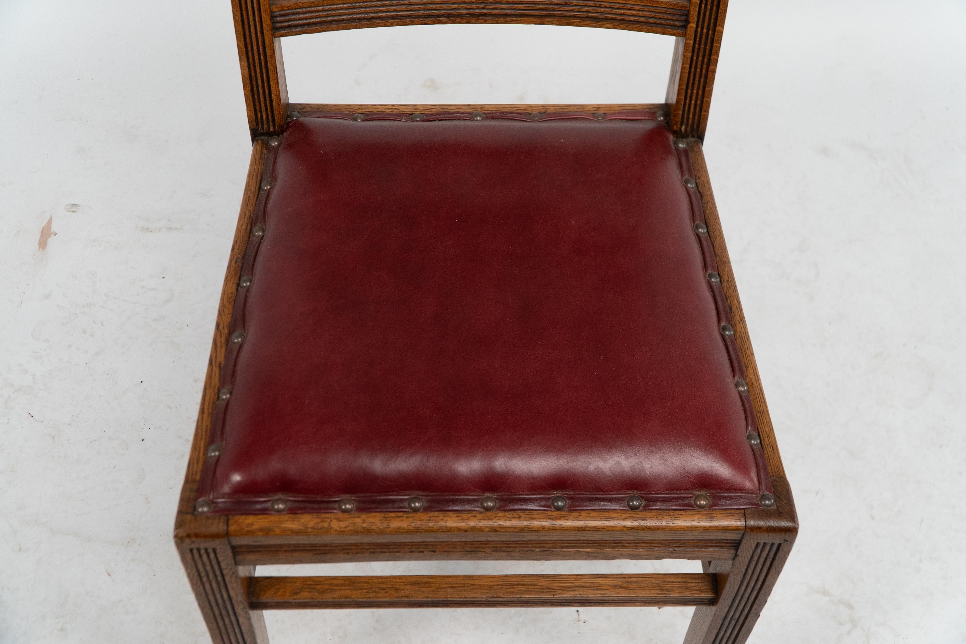 Jas Shoolbred. A set of four Aesthetic Movement lattice back oak dining ...