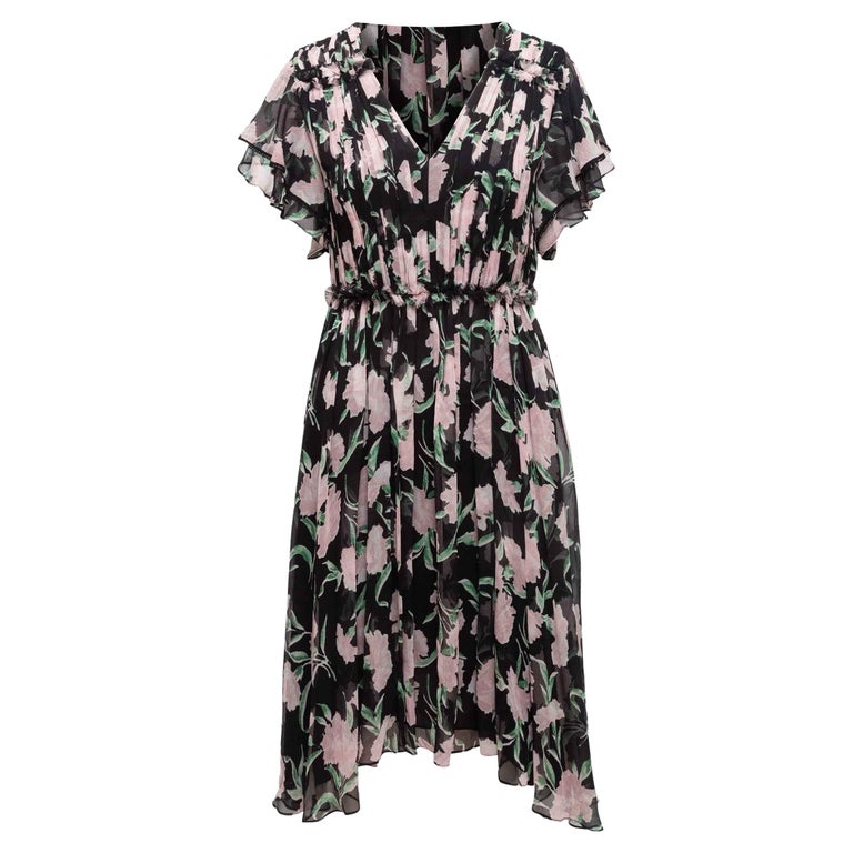 Jason Wu Black and Multicolor Silk Floral Print Dress For Sale at 1stDibs
