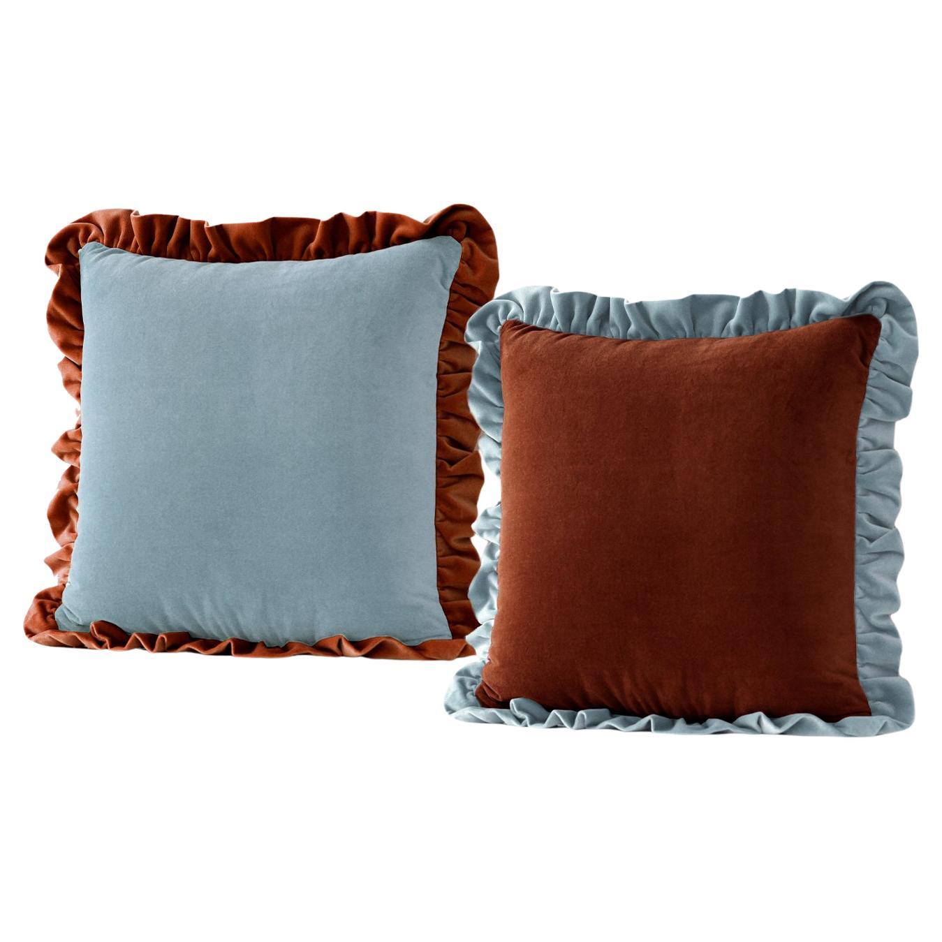 Jasper Brown and Blue Ruffled - Set of 2 Velvet Deluxe Handmade ...