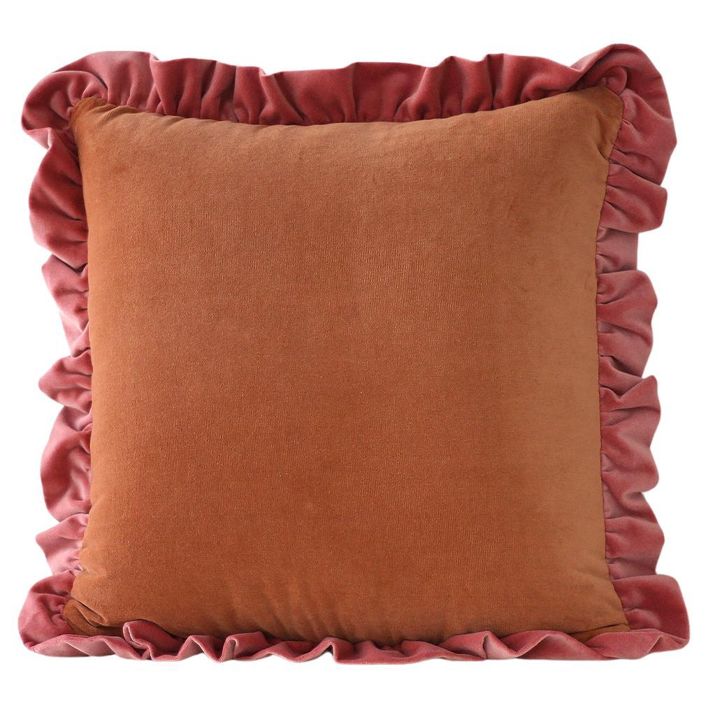 Jasper Rose and Camel Ruffled Velvet Deluxe Handmade Decorative Pillow ...