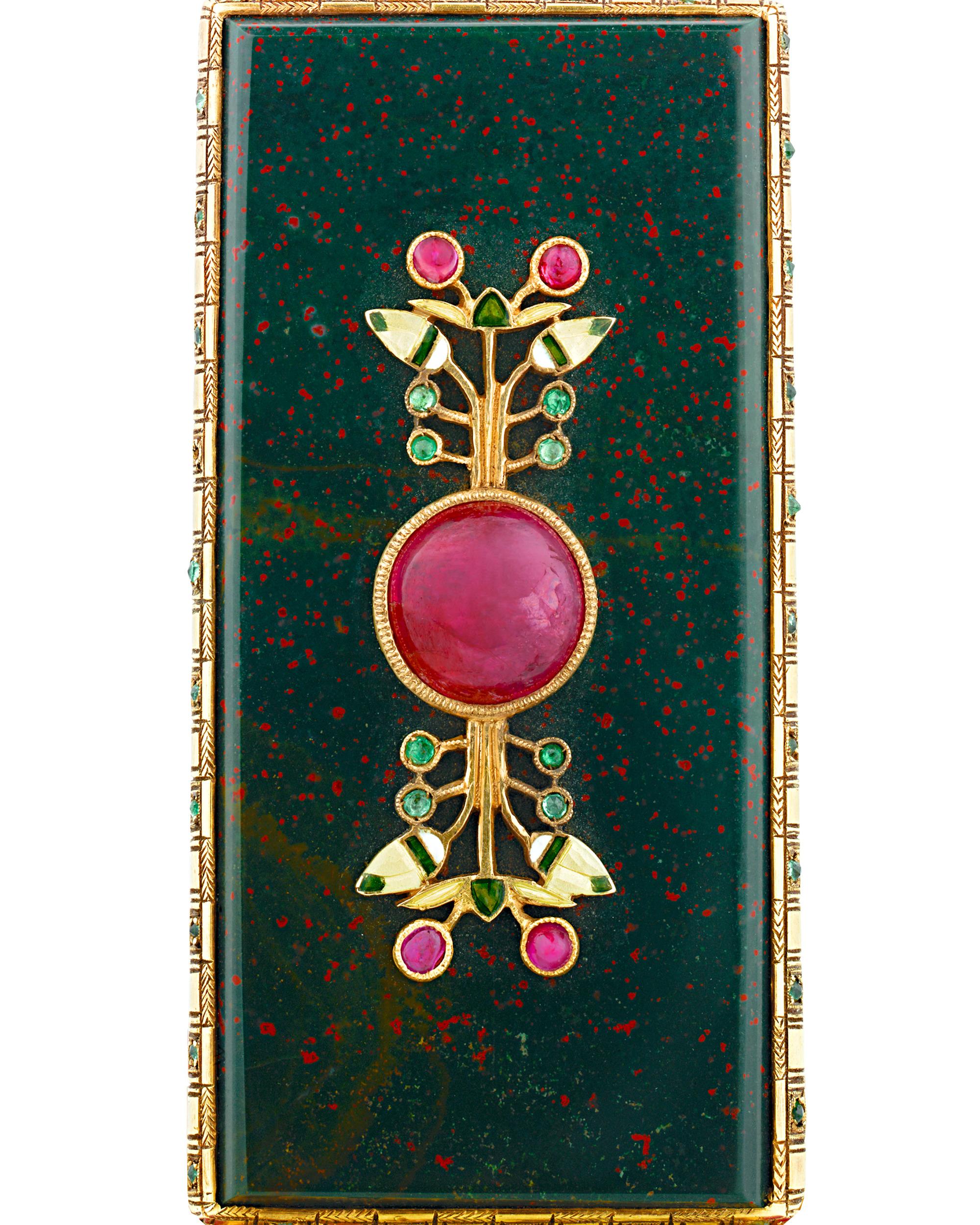 Jasper Gold Box with Burma Rubies For Sale at 1stDibs