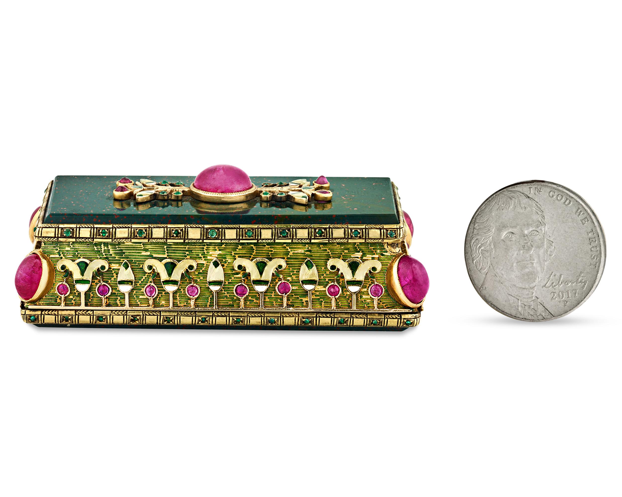 Jasper Gold Box with Burma Rubies For Sale at 1stDibs