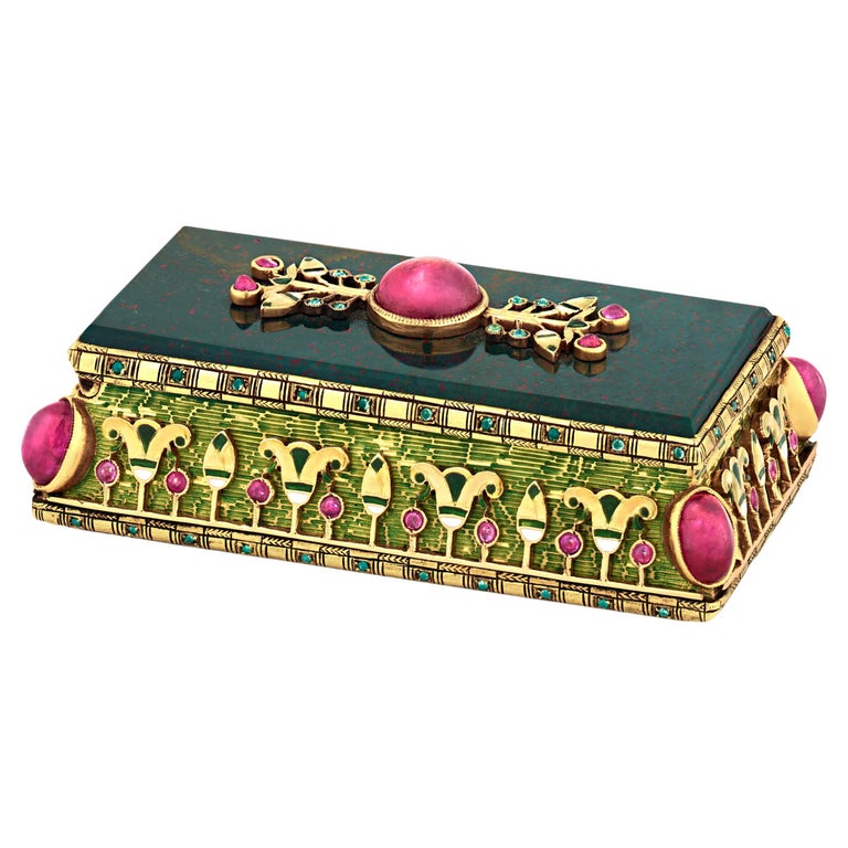 Jasper Gold Box with Burma Rubies For Sale at 1stDibs